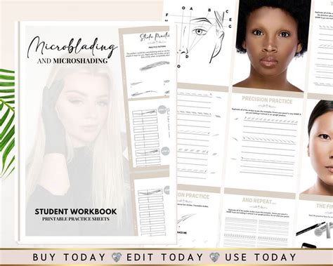 Editable Microblading Student Practice Booklet Template Hair Strokes Brow Mapping Practice