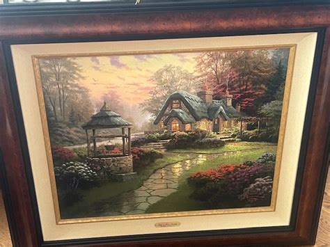 Thomas Kinkade Framed Art Make A Wish Cottage Coa Signed 34x30 Painting