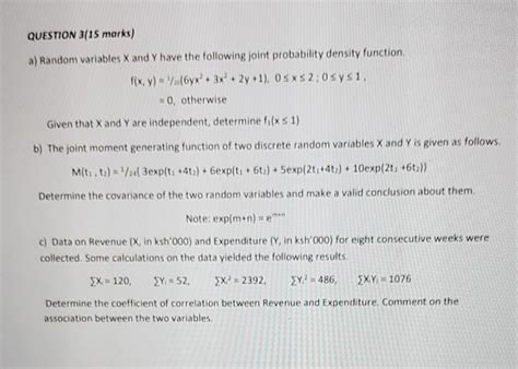 solved question 3 15 marks a random variables x and y have