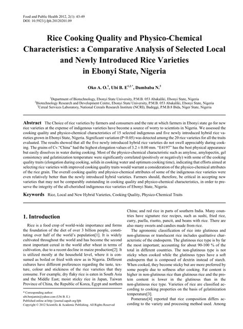 PDF Rice Cooking Quality And Physico Chemical Characteristics A Comparative Analysis Of