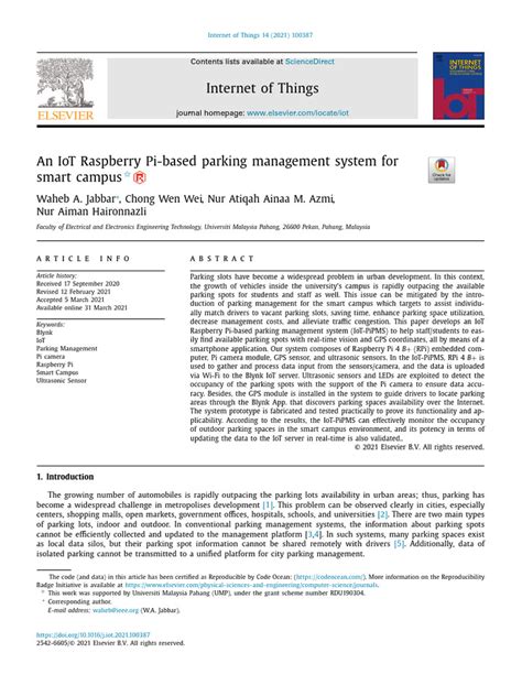 An Iot Raspberry Pi Based Parking Management System For Smart Campus Pdf Internet Of Things