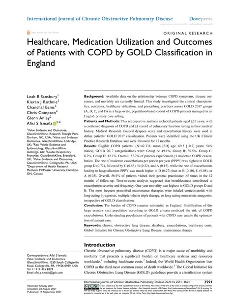 Pdf Healthcare Medication Utilization And Outcomes Of Patients With Copd By Gold