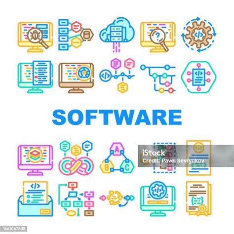 Software Compute Engineer Icons Set Vector Stock Illustration