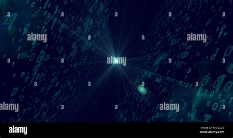 Digital Technology Concept Cyan And Blue Binary Code Flying From Light