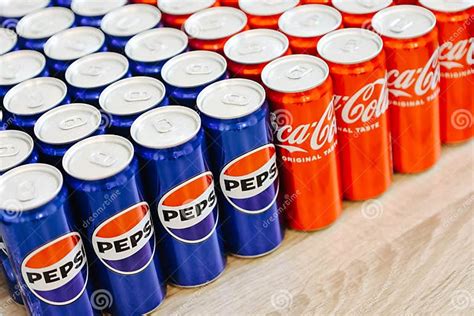 Kyiv Ukraine November 5 2024 Close Up Of Neatly Arranged Pepsi And