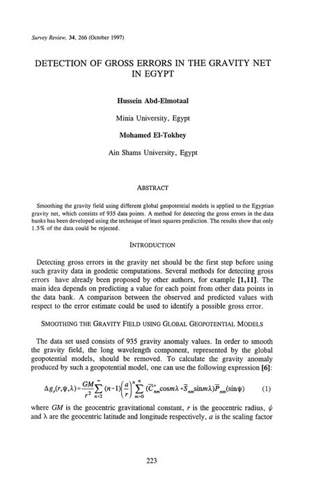 Pdf Detection Of Gross Errors In The Gravity Net In Egypt