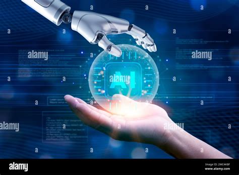 futuristic collaboration human and robot hands touching ai artificial