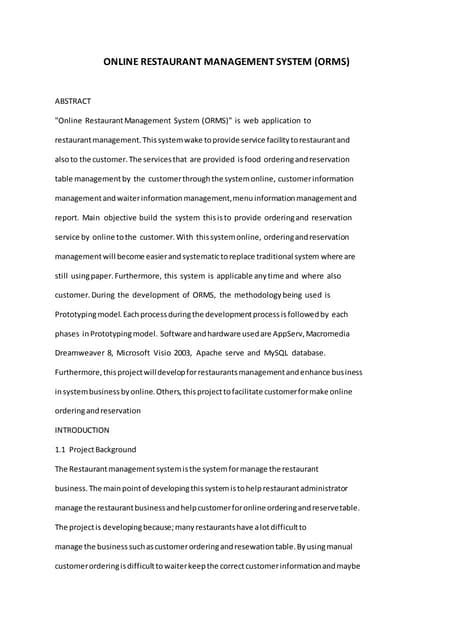 Restaurant Management System Database Project Oracle Docx