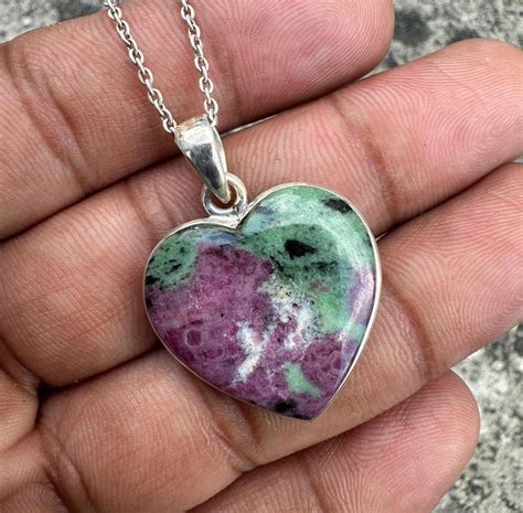 Natural Ruby Zoisite Pendant Necklace Heart Ruby Zoisite Handmade