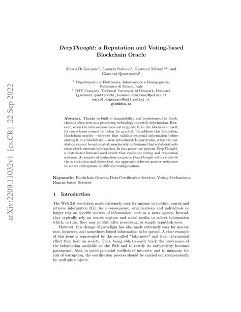 Deepthought A Reputation And Voting Based Blockchain Oracle Deepai