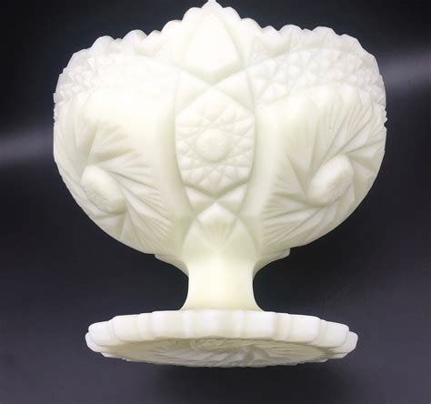 Fenton Art Glass Company Yellow Satin Custard Glass Compote Etsy