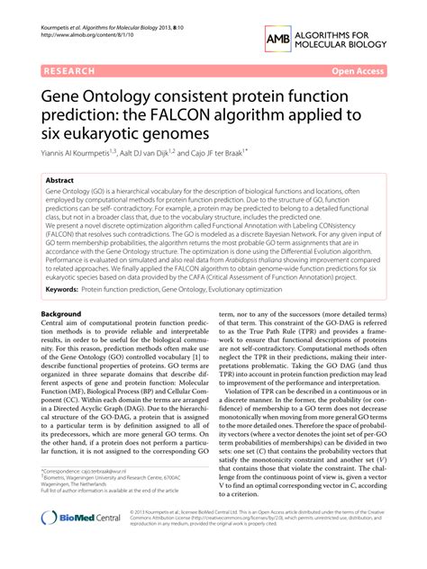 Pdf Gene Ontology Consistent Protein Function Prediction The Falcon Algorithm Applied To Six