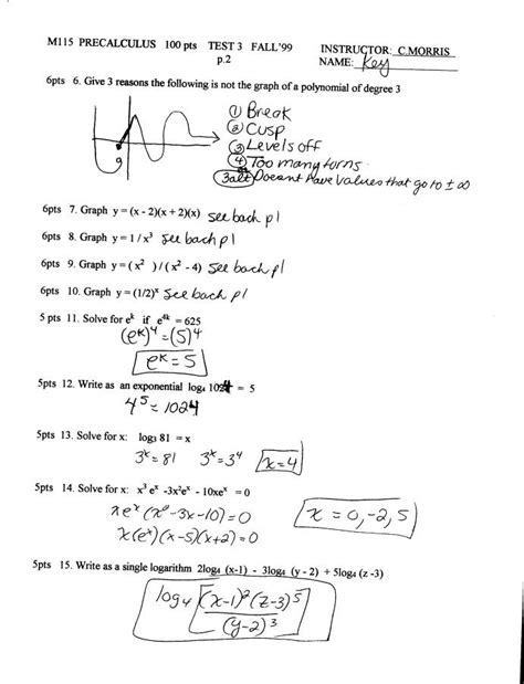 math 115 key for test 3 fall 1999