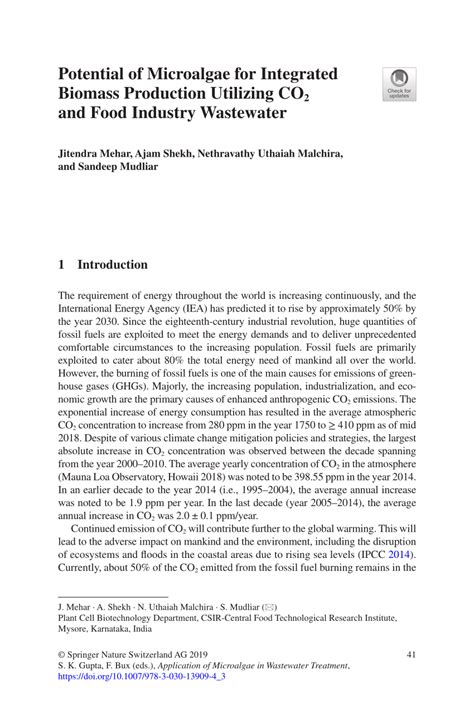 PDF Potential Of Microalgae For Integrated Biomass Production Utilizing CO And Food Industry
