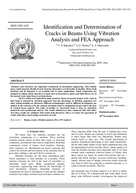 Pdf Identification And Determination Of Cracks In Beams Using Vibration Analysis And Fea Approach