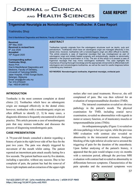 Trigeminal Neuralgia As Nonodontogenic Toothache A Case Report