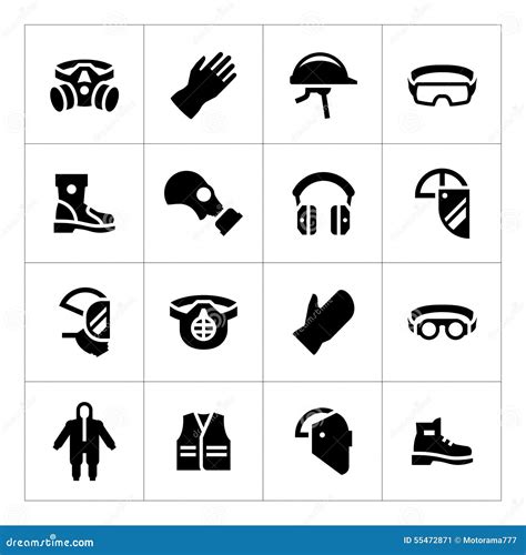 Set Of Icons Personal Protective Equipment Cartoon Vector