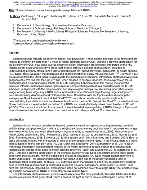 Pdf Flp Recombinase Mouse Line For Genetic Manipulation Of Iprgcs