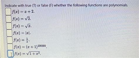 Solved Indicate With True T Or False F Whether The Chegg Com