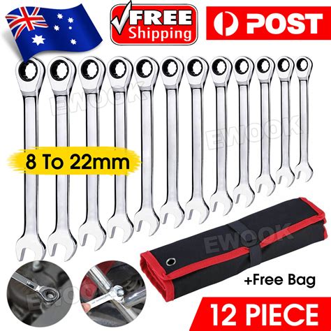 12pc Ratchet Spanner Set Metric Open And Ring Wrenches 8 22mm Cr V