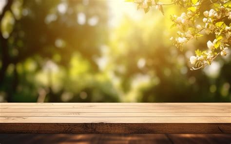 빈 나무 테이블 과 추상적인 흐릿한 빛 보케와 흐릿한 배경 프리미엄 Ai 생성 이미지