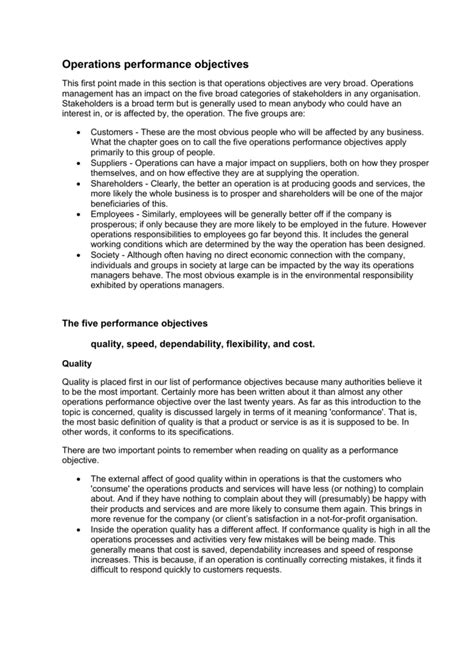 Five Basic Performance Objectives