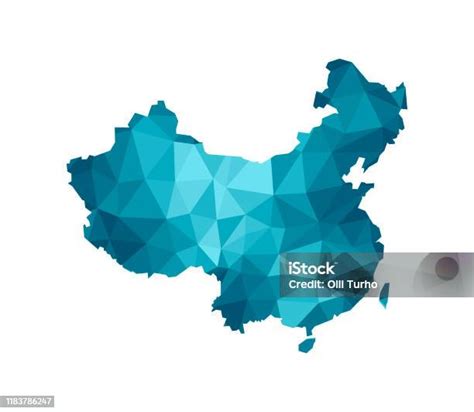 중국지도의 단순화 된 파란색 실루엣 벡터 격리 그림 아이콘입니다 다각형 기하학적 스타일 삼각형 모양 흰색 배경 중국에 대한 스톡 벡터 아트 및 기타 이미지 Istock