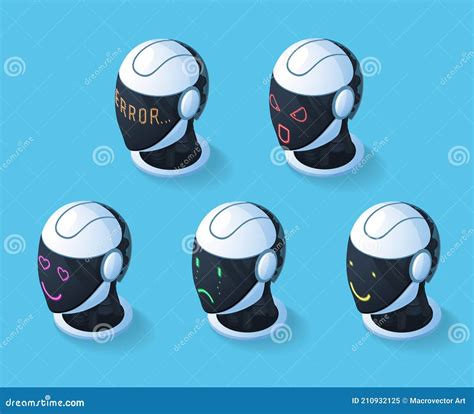 Robot Emotions Set Cute Robots Head Avatar Chat Bot With Different Faces Simple Modern Icon