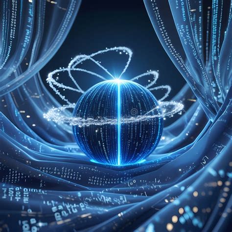 Futuristic Glowing Sphere Surrounded By Flowing Digital Data Streams