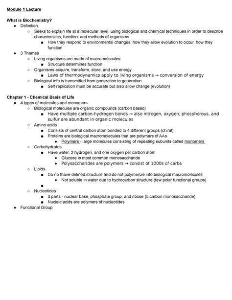 Module 1 Lecture Module 1 Lecture What Is Biochemistry Definition Seeks To Explain Life At A