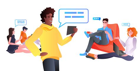 디지털 가젯 소셜 미디어 네트워크 온라인 통신 개념을 사용하여 인종 사람들을 혼합 가상현실에 대한 스톡 벡터 아트 및 기타