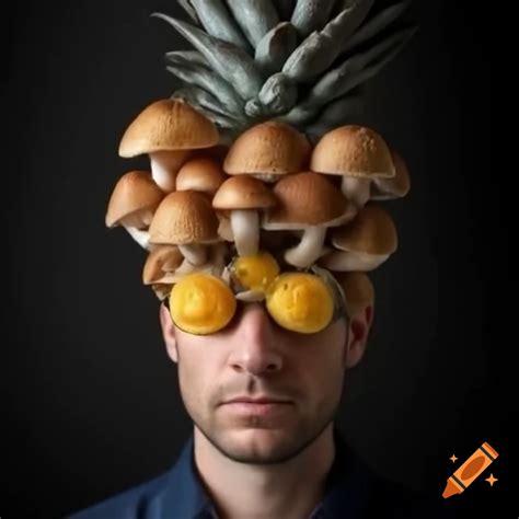 Surreal Representation Of Mushrooms And A Pineapple Faced Character