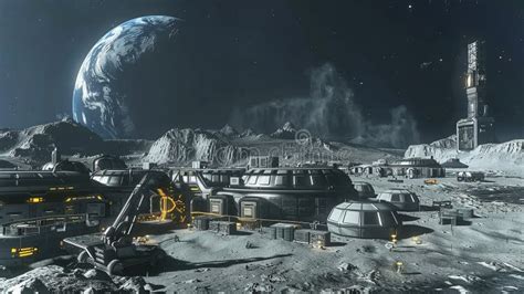 Excavation Equipment Works On Lunar Regolith At A Base Preparing For