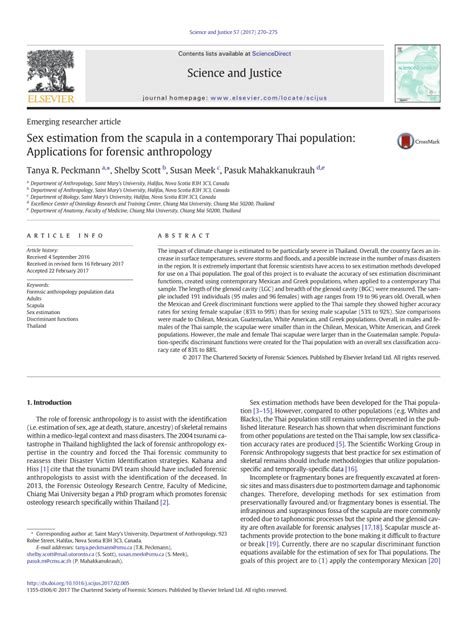 pdf sex estimation from the scapula in a contemporary thai population