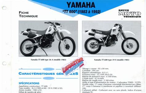 Fiche Moto Technique Yamaha Tt600 1983 A 1992 Auto Moto