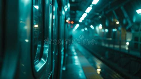 Moody Subway Platform View With Atmospheric Lighting In Deep Teal