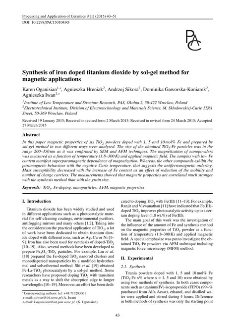 Pdf Synthesis Of Iron Doped Titanium Dioxide By Sol Gel Method For Magnetic Applications