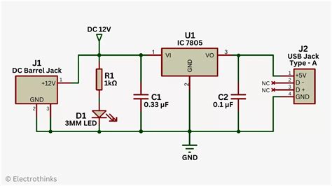 12v To 5v Usb Power Supply Using 7805 Voltage Regulator