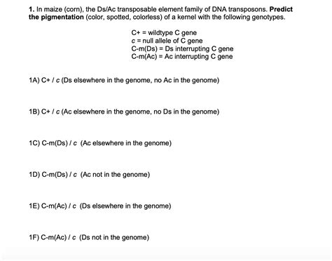 Solved 1 In Maize Corn The Dsac Transposable Element