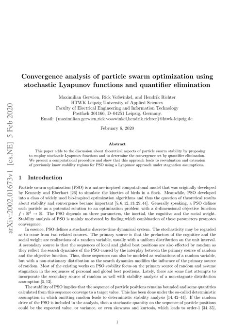Pdf Convergence Analysis Of Particle Swarm Optimization Using