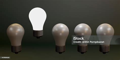 전구의 3d 렌더링 그들 중 하나는 어두운 배경에서 빛나고 리더십 아이디어 개념 개념에 대한 스톡 사진 및 기타 이미지 개념 개성 개념 개인 경기 Istock