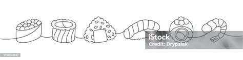 초밥 세트 일본 요리 전통 음식 한 선 그리기 이쿠라 초밥 토비코 마키 필라델피아 롤 오니기리 사케 니기리 후토마키 새우 개체
