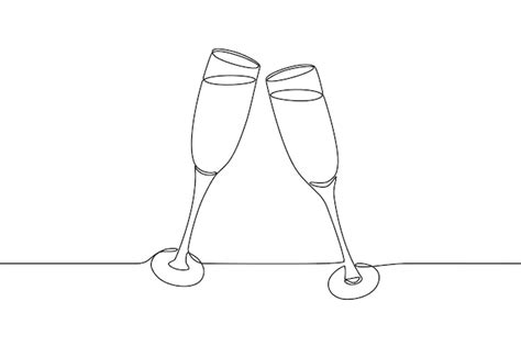 Premium Vector Two Glasses Of Champagne Continuous Line Vector