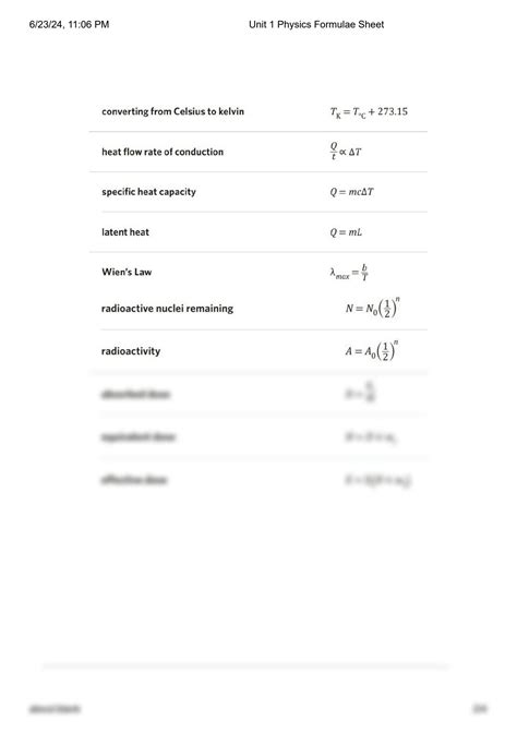 Solution Unit 1 Physics Formulae Sheet Studypool