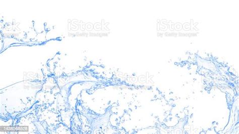 푸른 물이 튀고 거품이 있는 파도가 흰색 배경에 마신다 흰색 배경에 튀는 물 자연수 정제수 상쾌하고 밝은 복사 공간 배너3d 렌더링 3차원 형태에 대한 스톡 사진 및 기타