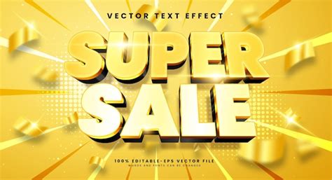 프로모션 제품 이름에 적합한 골든 슈퍼 세일 3d 편집 가능한 벡터 텍스트 스타일 효과 프리미엄 벡터