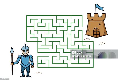 만화 기사와 성 미로 게임 어린이 교육 흰색 배경에 색상 템플릿 디자인입니다 라인 아트 벡터 미로찾기에 대한 스톡 벡터 아트 및 기타 이미지 Istock