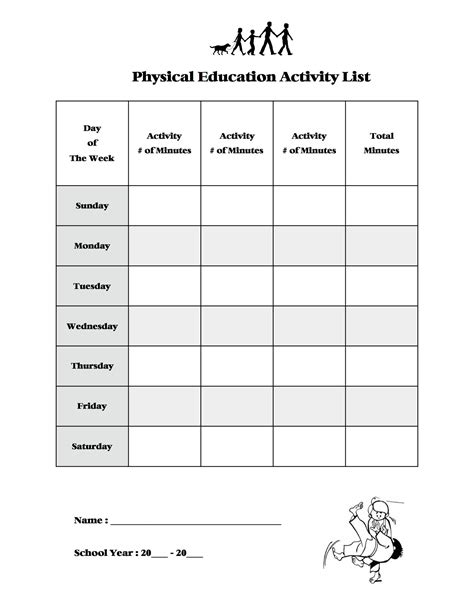 Physical Education Chart For Tracking Activities