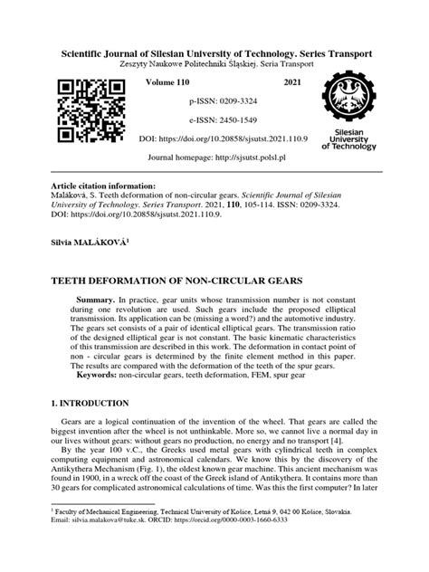 Teeth Deformation Of Non Circular G Pdf Gear Finite Element Method