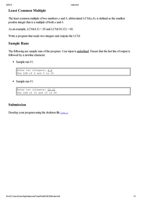 Lcm Practice Programming C 9 25 13 Index Studocu